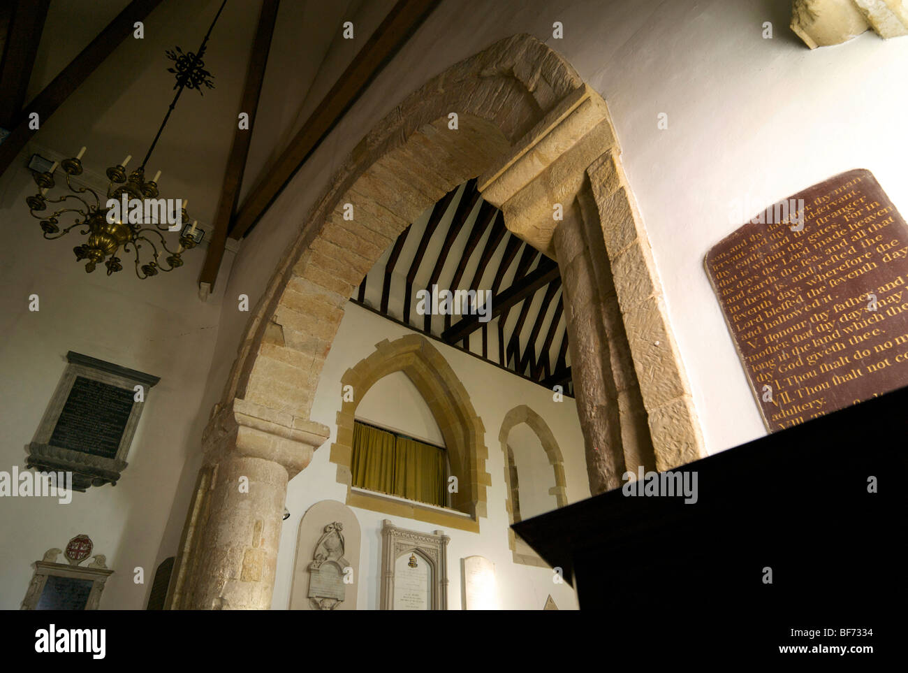 The saxon arches in St Nicholas church in Worth West Sussex, the ...