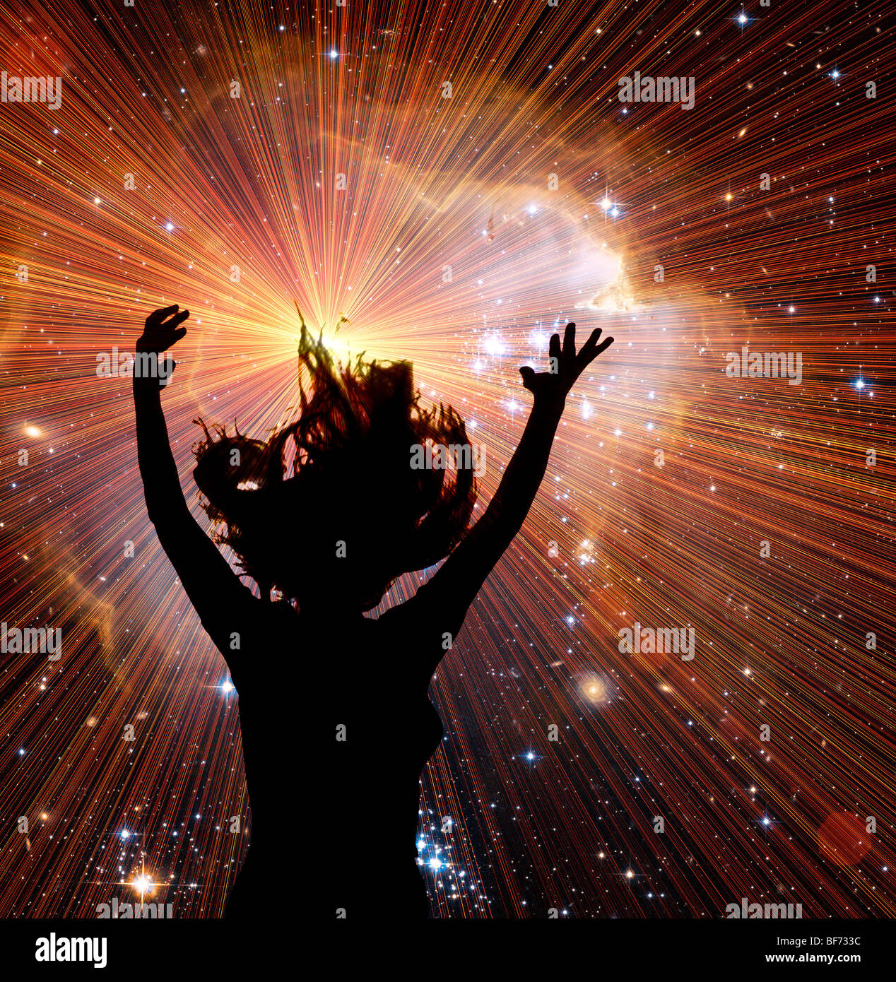 young woman dancing at a rave lighting display Stock Photo - Alamy