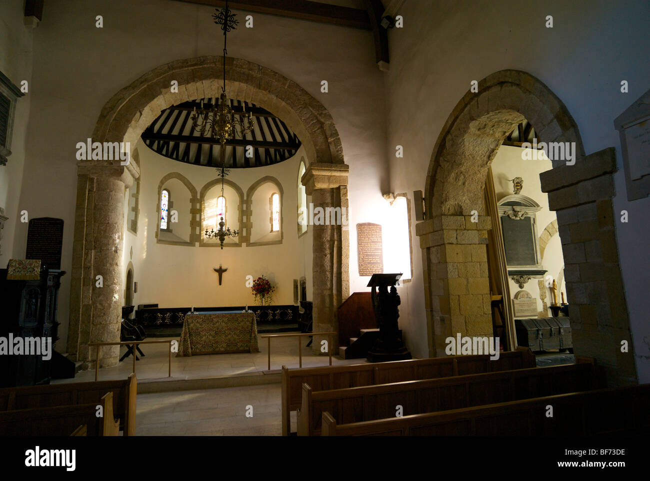 The saxon arches in St Nicholas church in Worth West Sussex, the ...