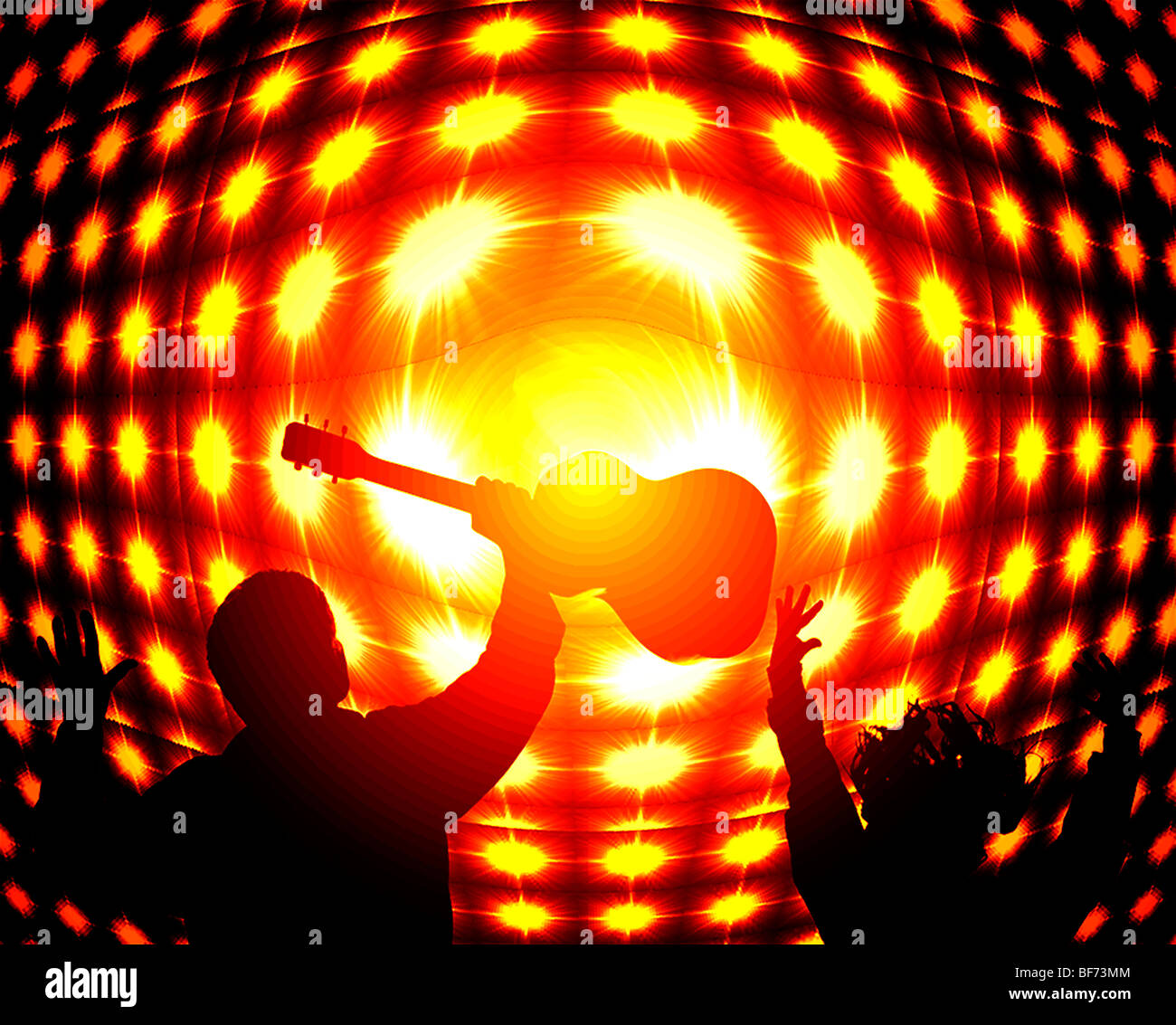 man with guitar and woman dancing at a rave concert Stock Photo - Alamy