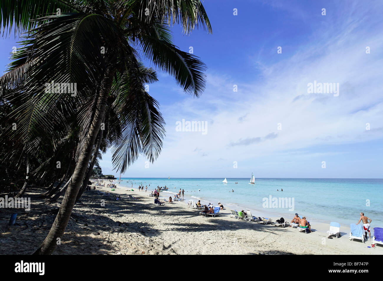 View over sandy beach, Varadero, Matanzas, Cuba, West Indies Stock ...