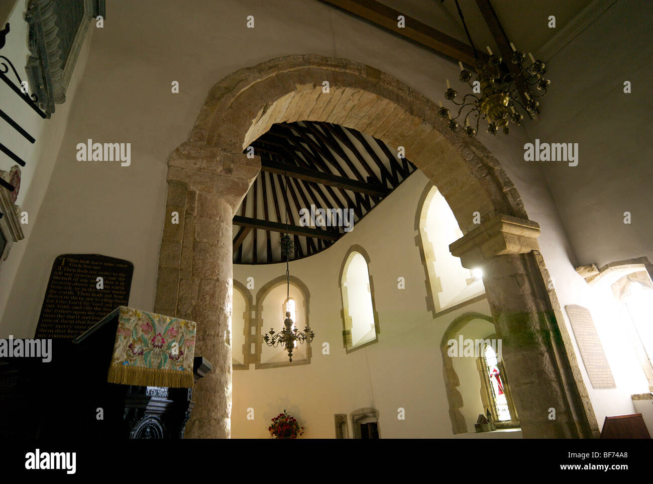 The saxon arches in St Nicholas church in Worth West Sussex, the ...