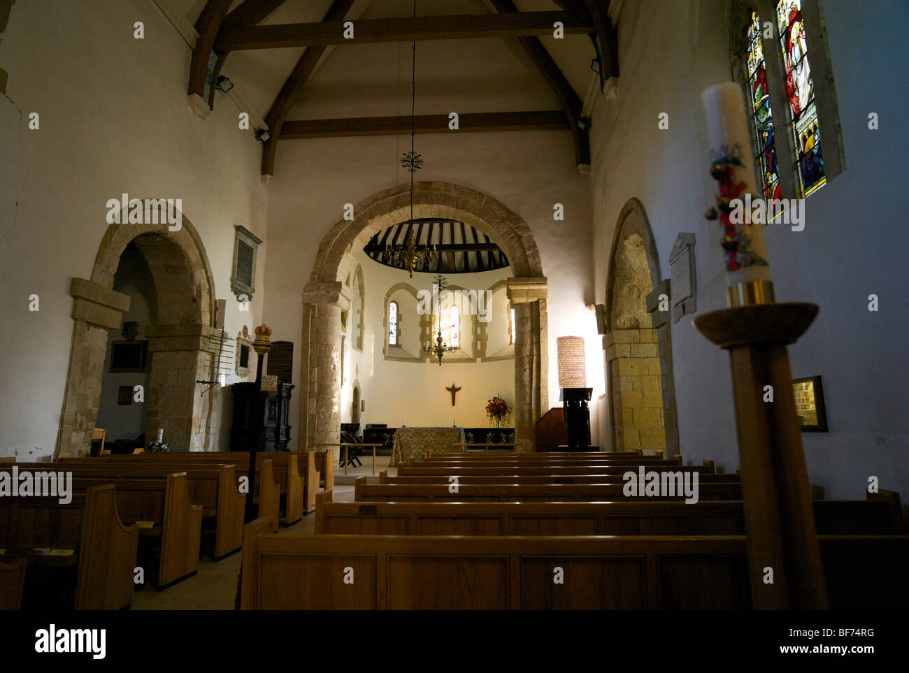 The saxon arches in St Nicholas church in Worth West Sussex, the ...