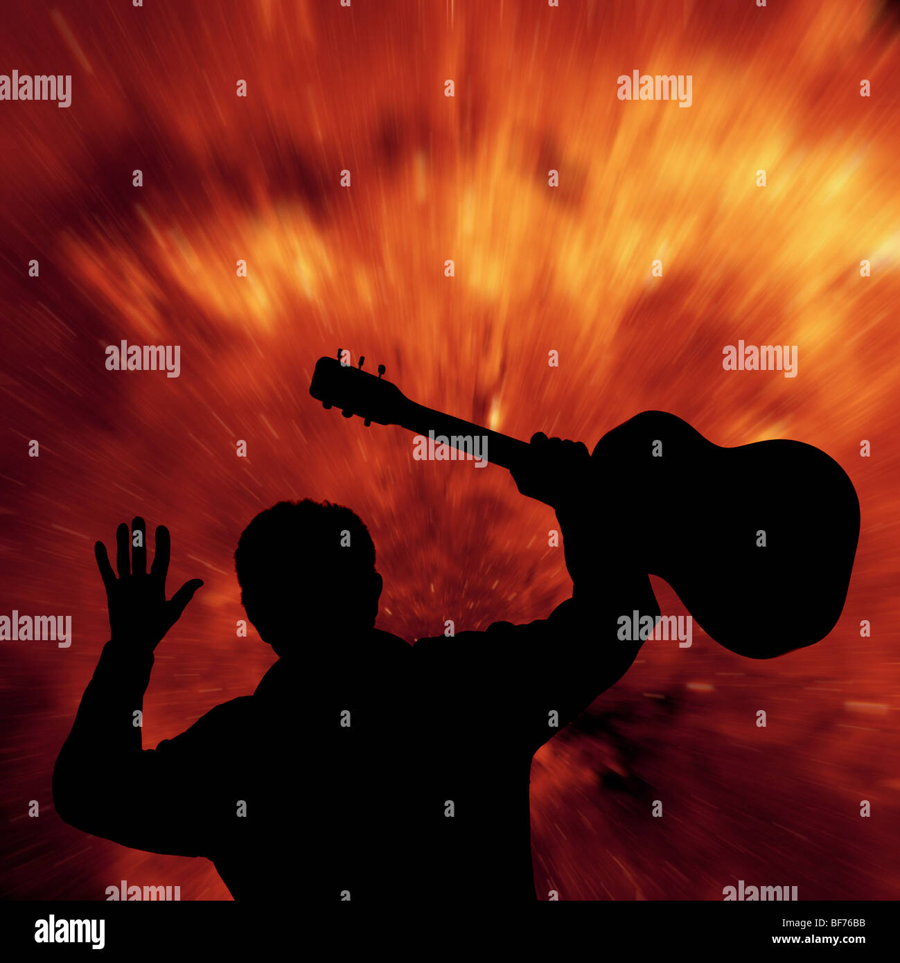man with guitar dancing at a rave lighting display Stock Photo - Alamy