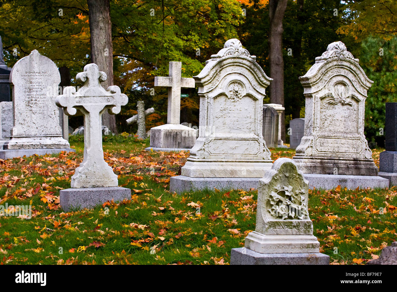 Forest Hills Cemetery. Victorian Era Gravestones in Autumn Stock Photo ...