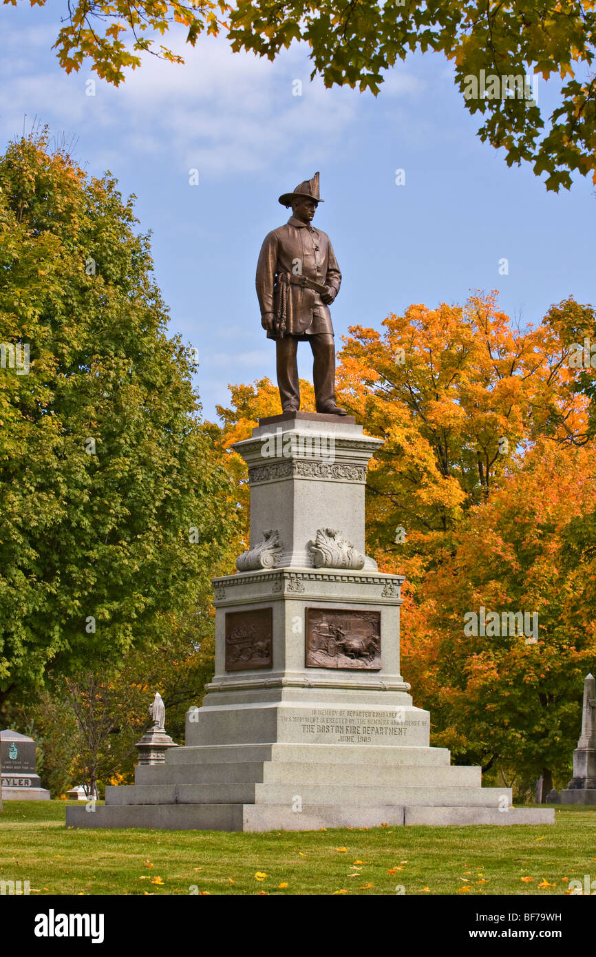 Forest Hills Cemetery. Firefighter Memorial Monument commemorates the ...