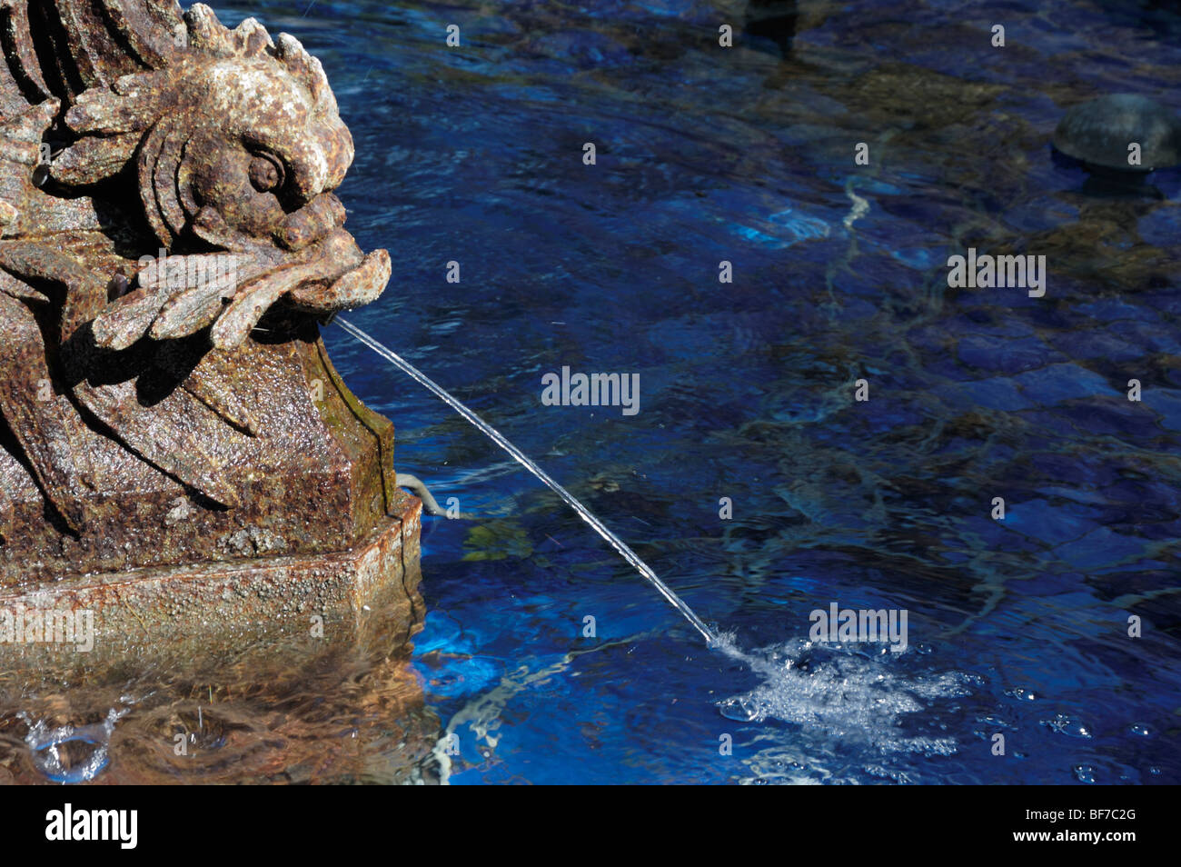 Fountain with fish-spout squirting water 081011 7050 Stock Photo - Alamy