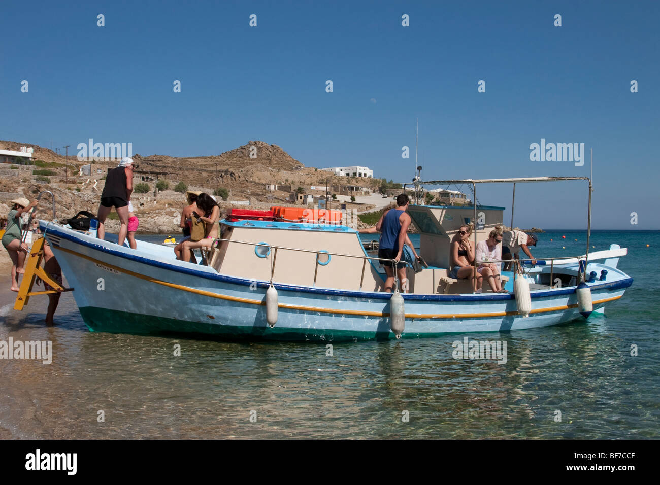 Traditional Greek caique on Mykonos island, Greece Stock Photo - Alamy