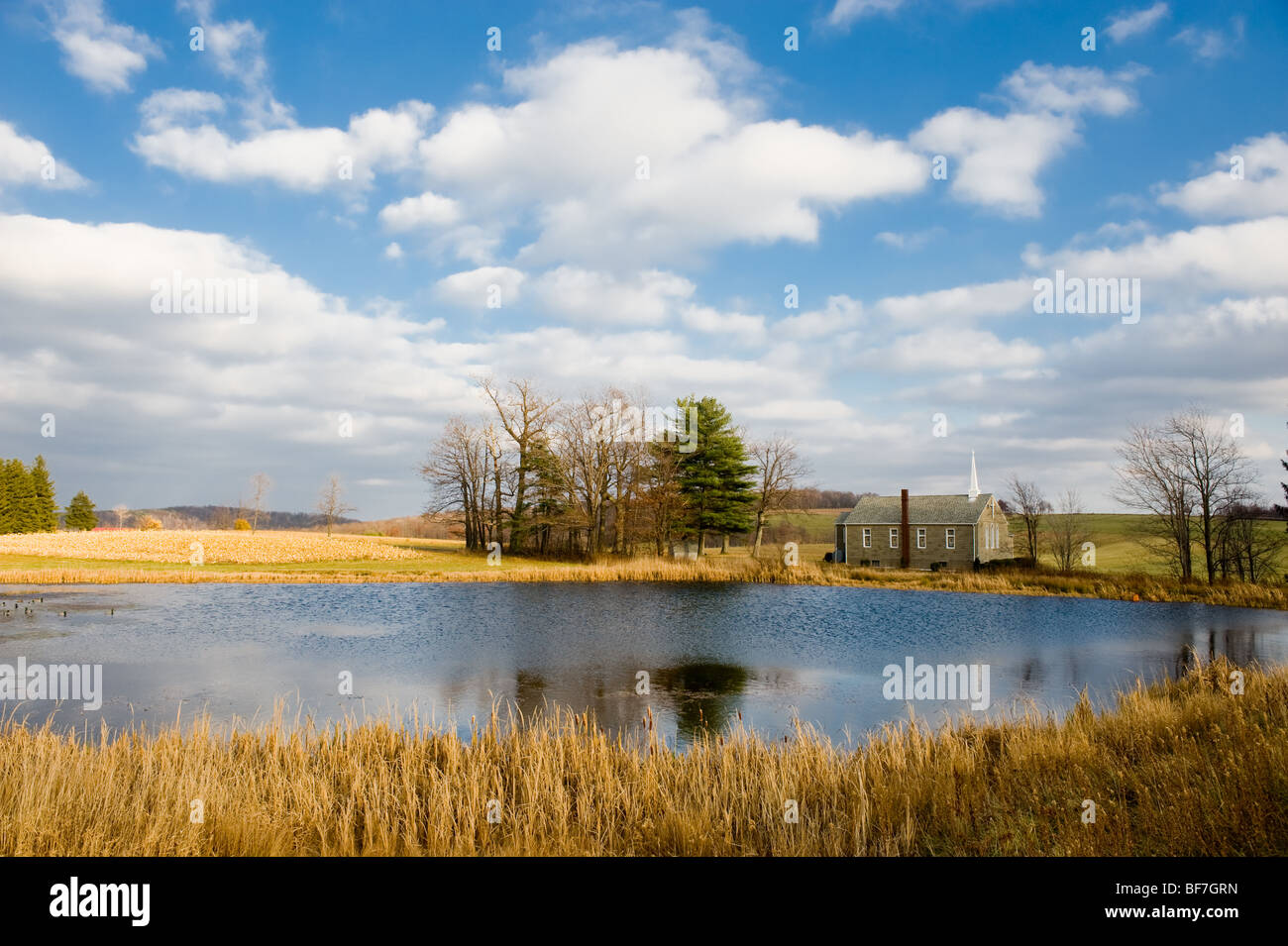 Pond with church hi-res stock photography and images - Alamy