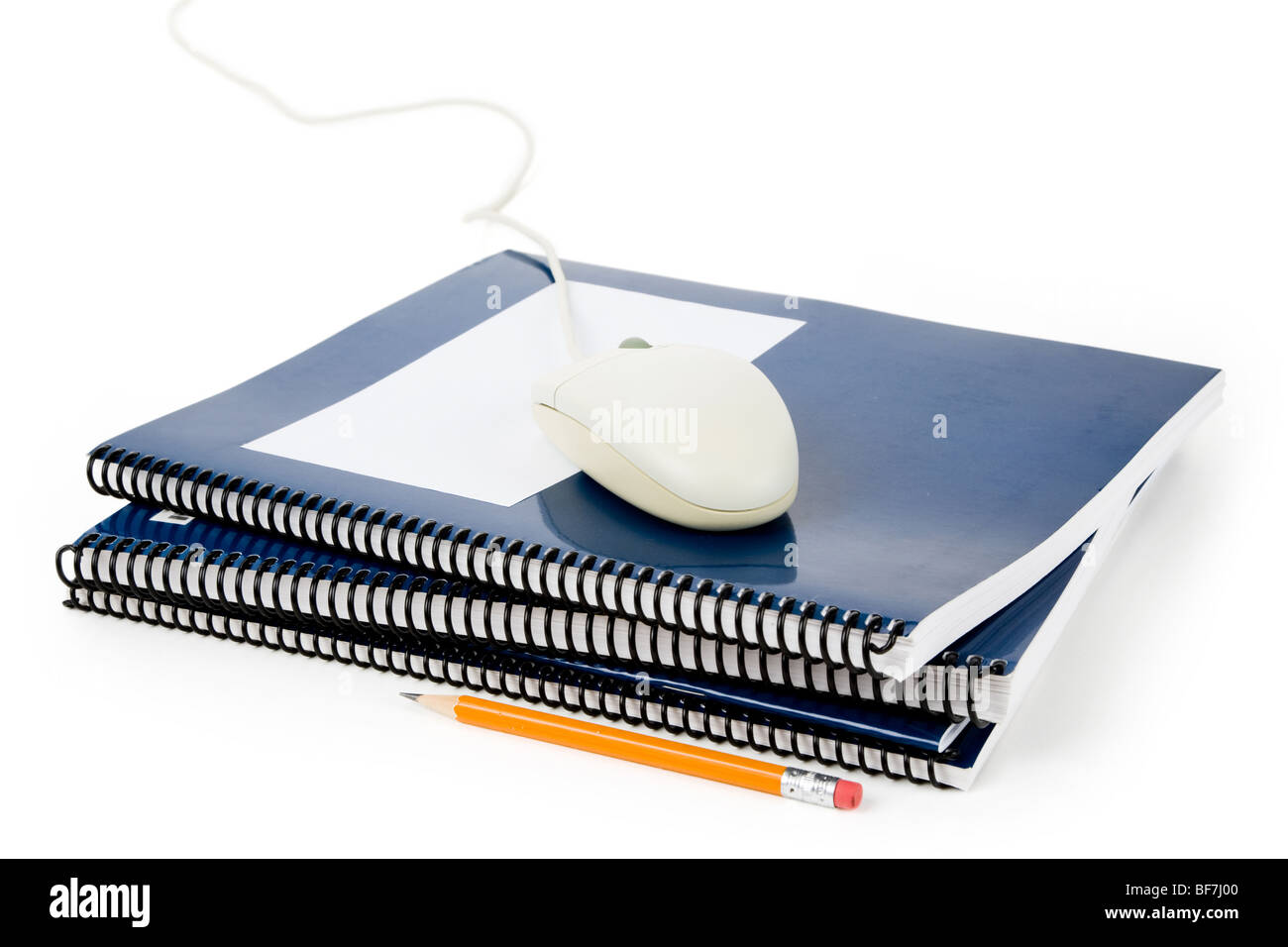 Blue school textbook and computer mouse, online learning Stock Photo ...