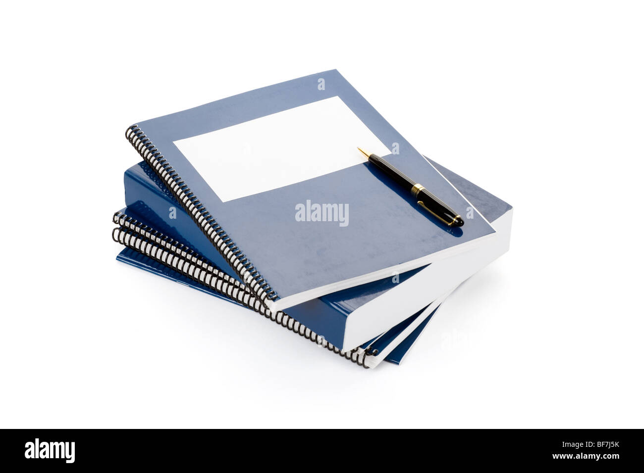 Blue school textbook, notebook or manual with white background Stock ...