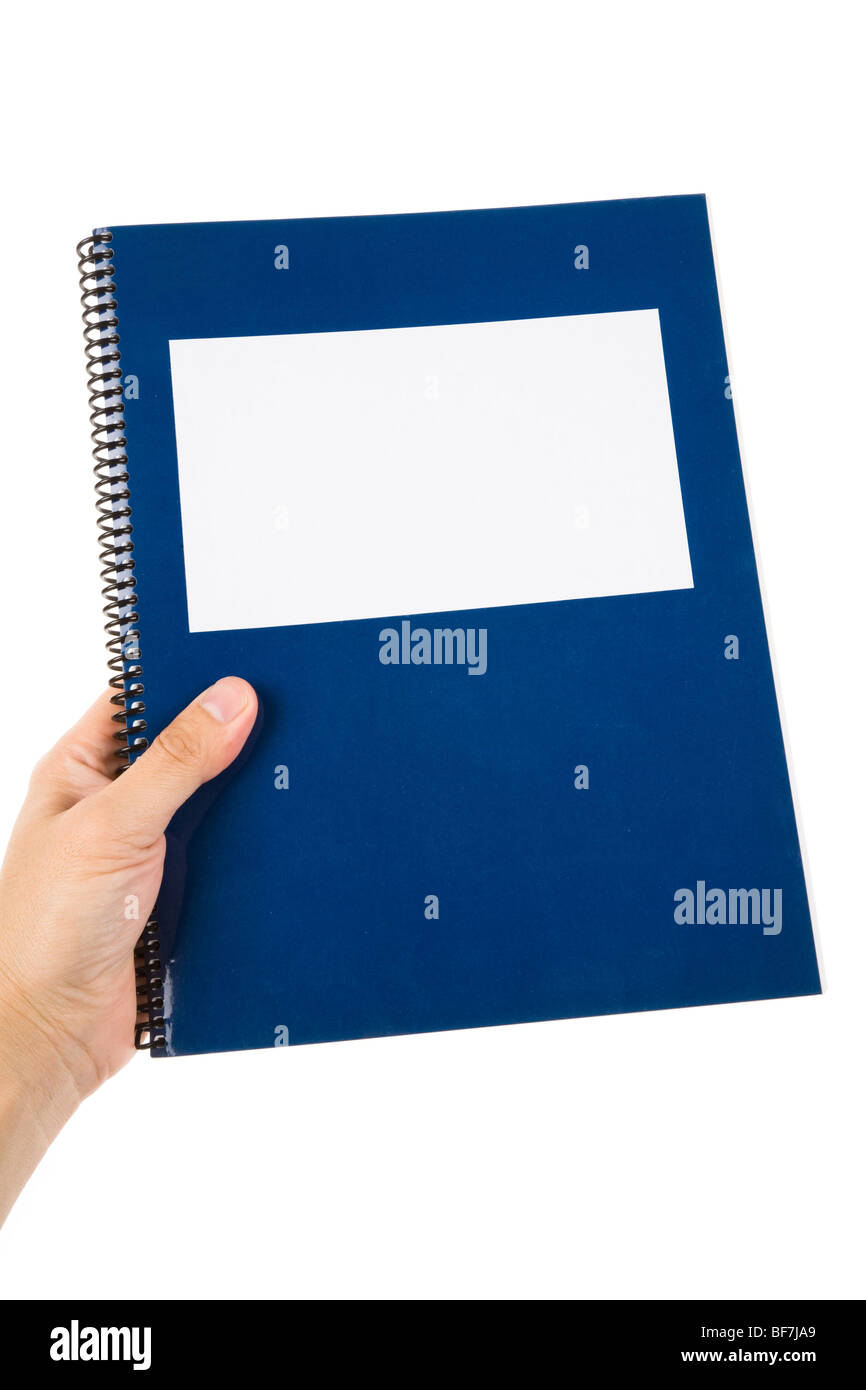 Blue school textbook, notebook or manual with white background Stock ...
