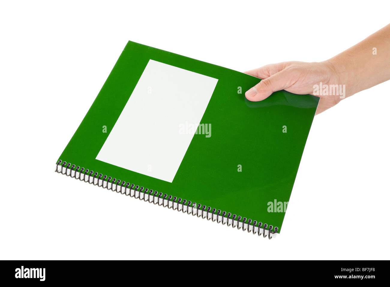 Green school textbook, notebook or manual with white background Stock ...