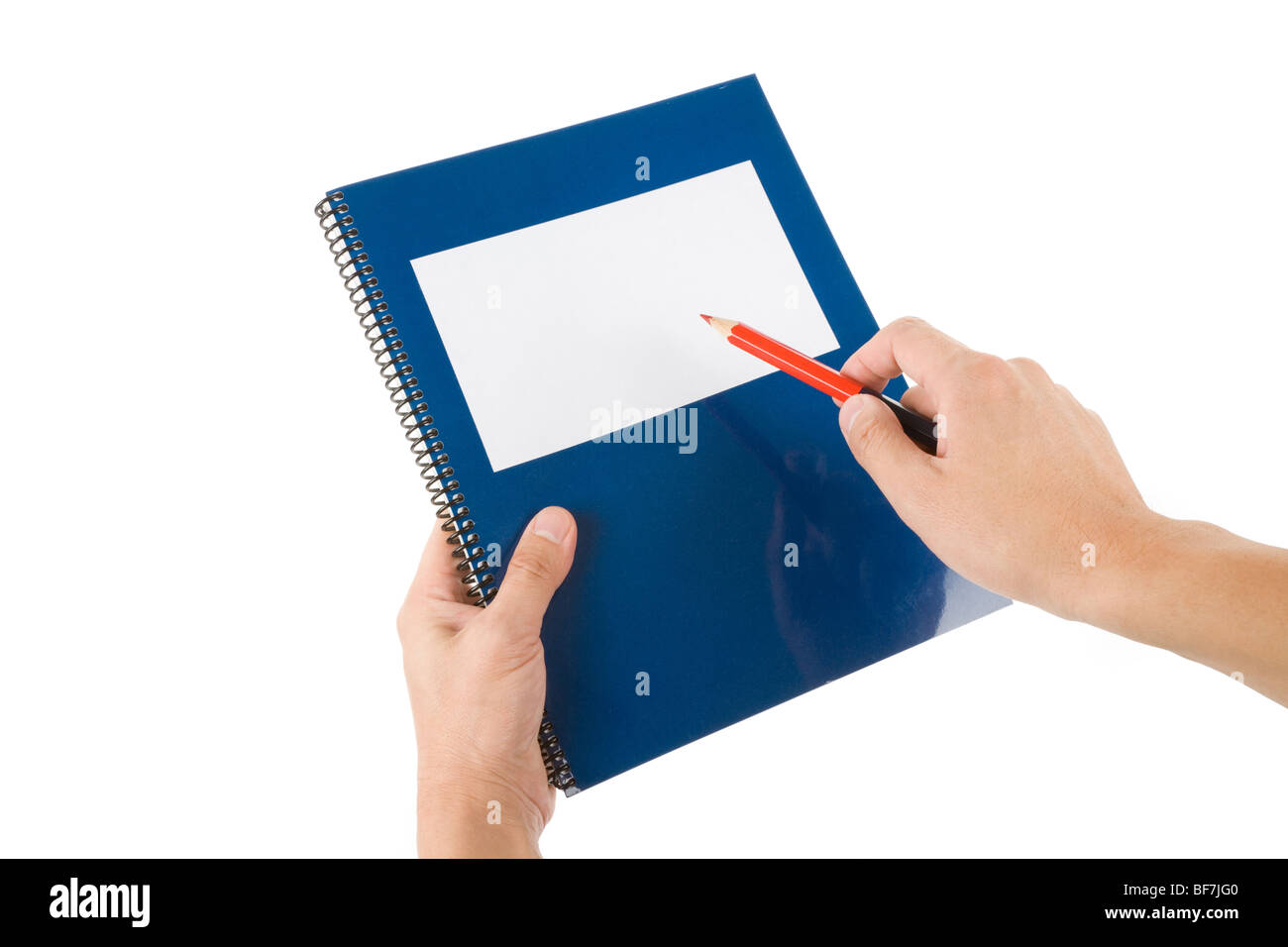 Blue school textbook, notebook or manual with white background Stock ...