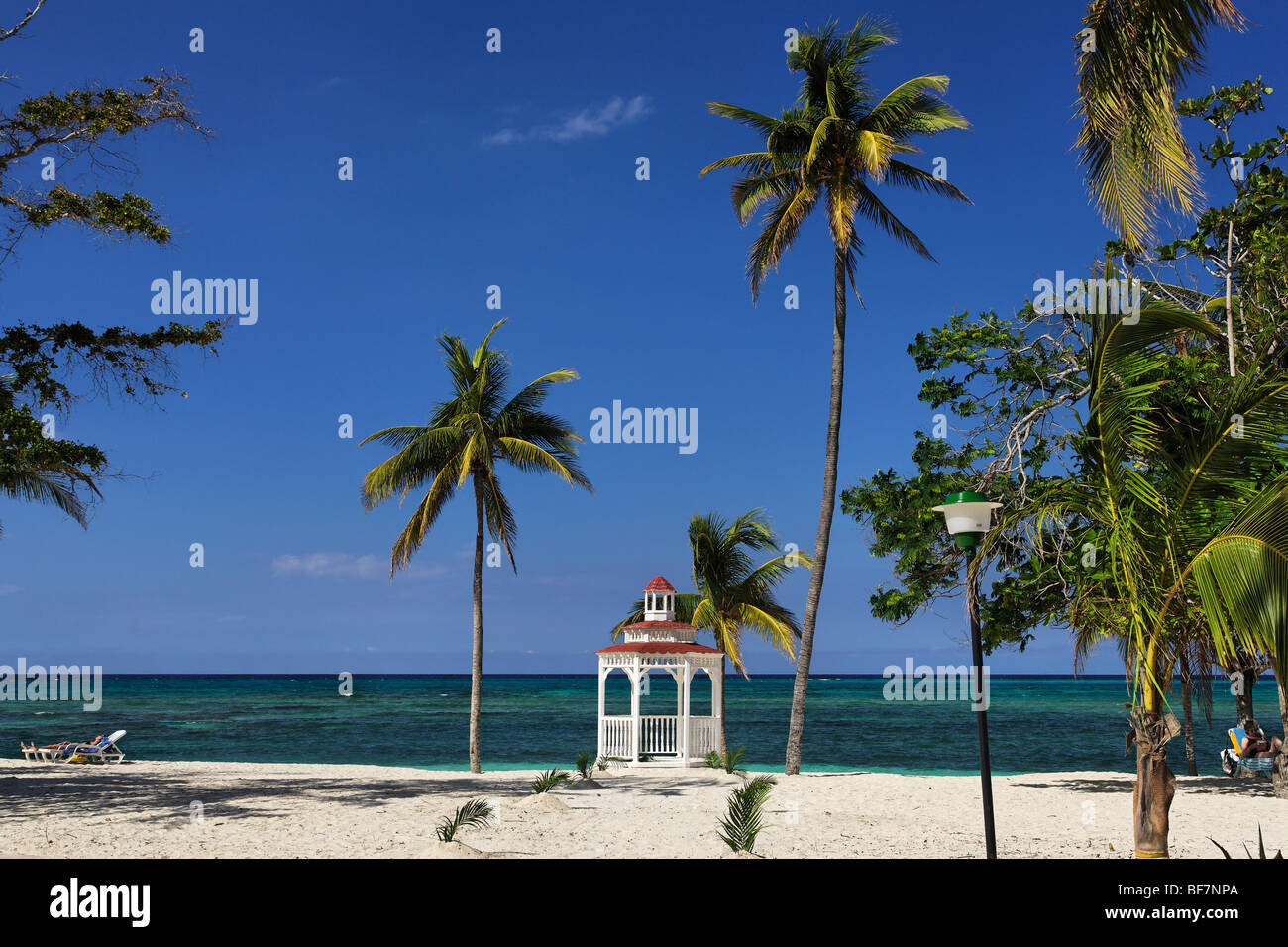 Pavilion at sandy beach, Guardalavaca, Holguin, Cuba, West Indies Stock ...