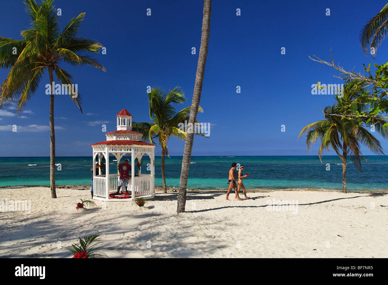 Pavilion at sandy beach, Guardalavaca, Holguin, Cuba, West Indies Stock ...