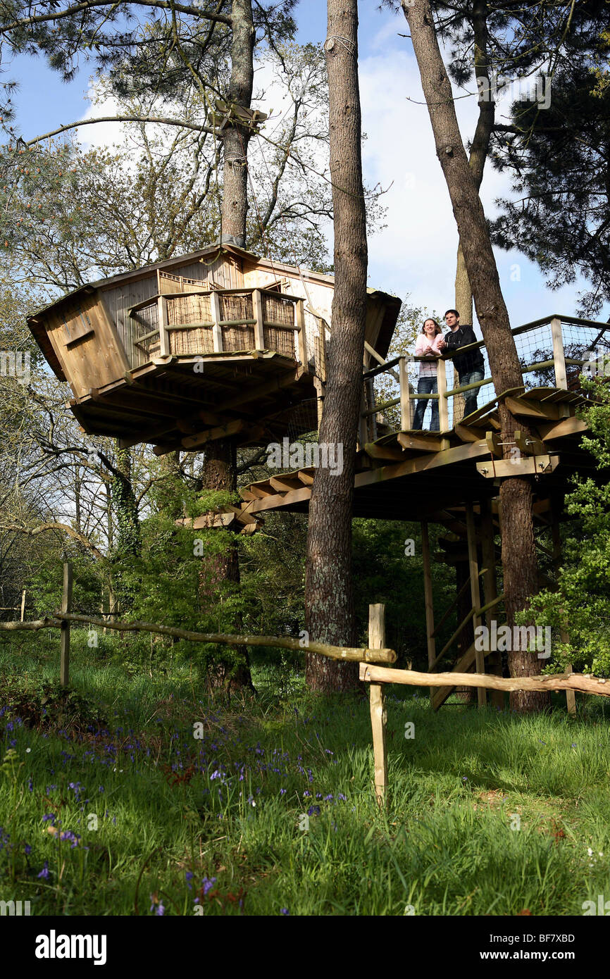 Eco-friendly housing: hut in the trees Stock Photo - Alamy