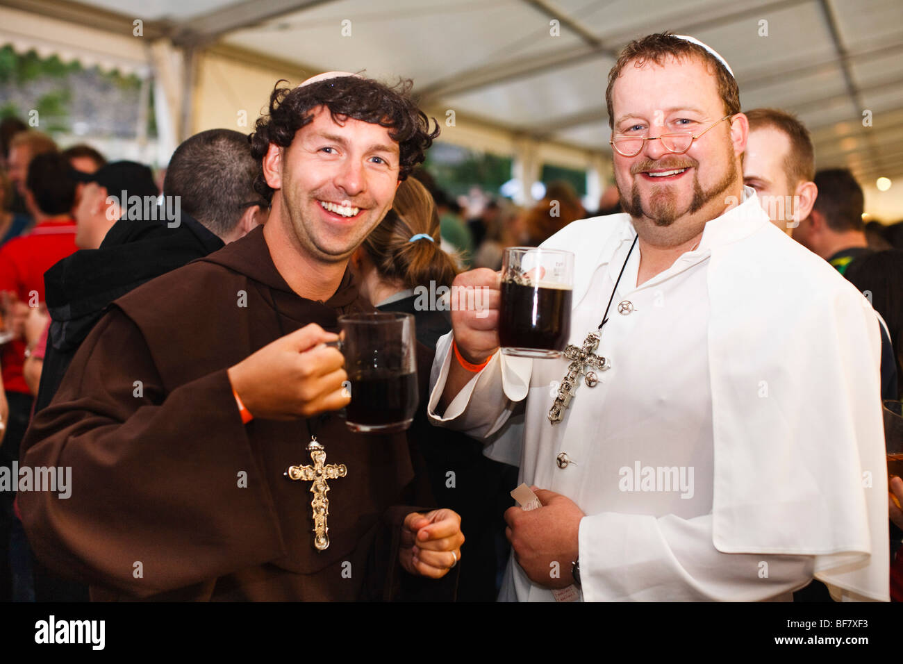 Two men dressed as members of the Catholic Church at Frocester Beer ...