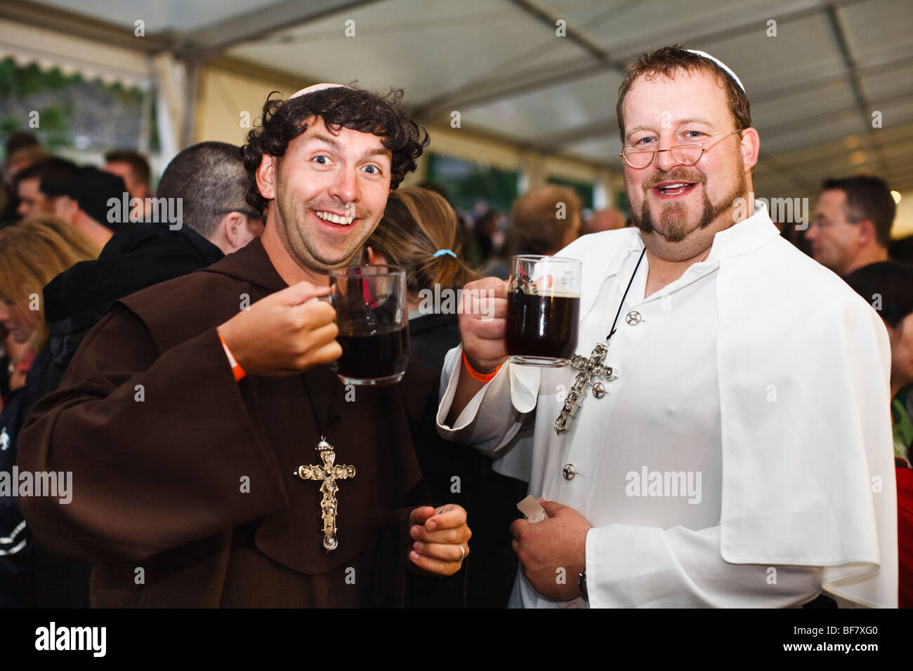 Two men dressed as members of the Catholic Church at Frocester Beer ...