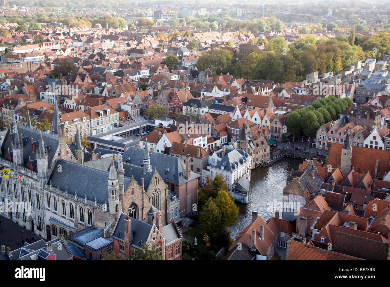 View over the city of Bruges from the top of the Belfry Tower or ...