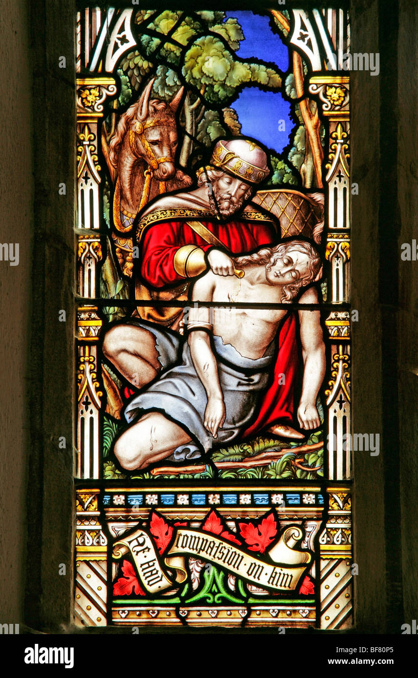 A stained glass window by William Warrington depicting the Good ...
