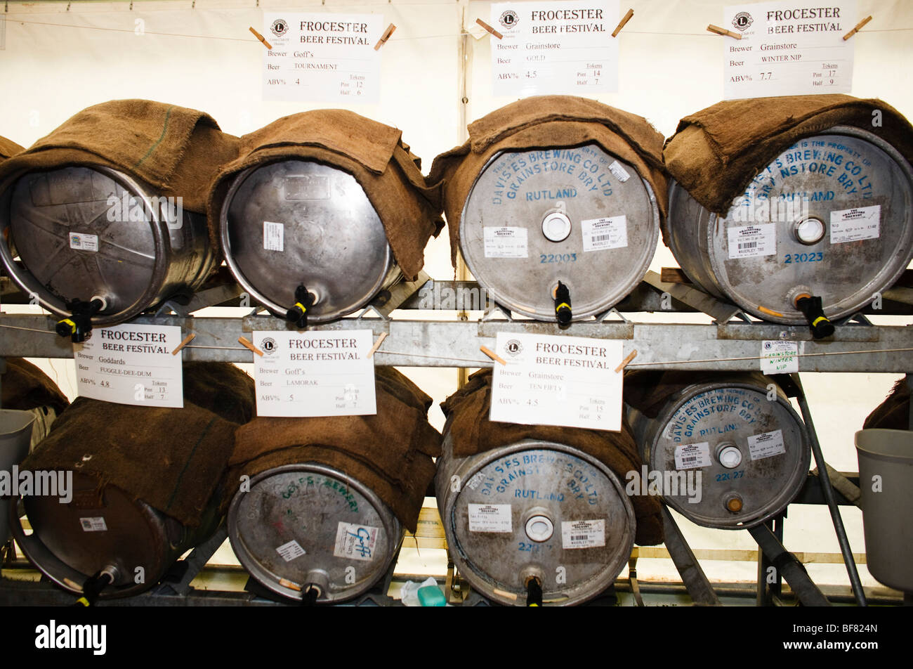 Beer barrels holding a variety of real ales from microbreweries at ...