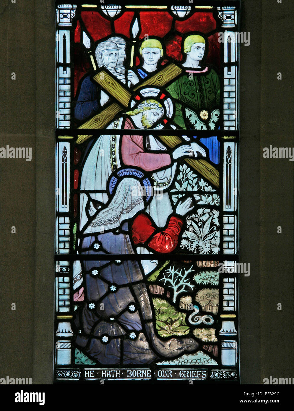 A stained glass window depicting a scene from the Passion of Christ ...