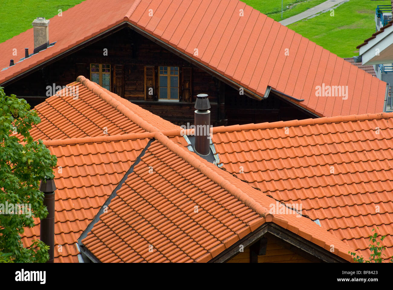 roofs in the Swiss town of Spiez Stock Photo - Alamy