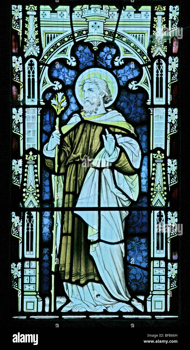 A stained glass window depicting Saint Joseph, Church of St Mary, South ...