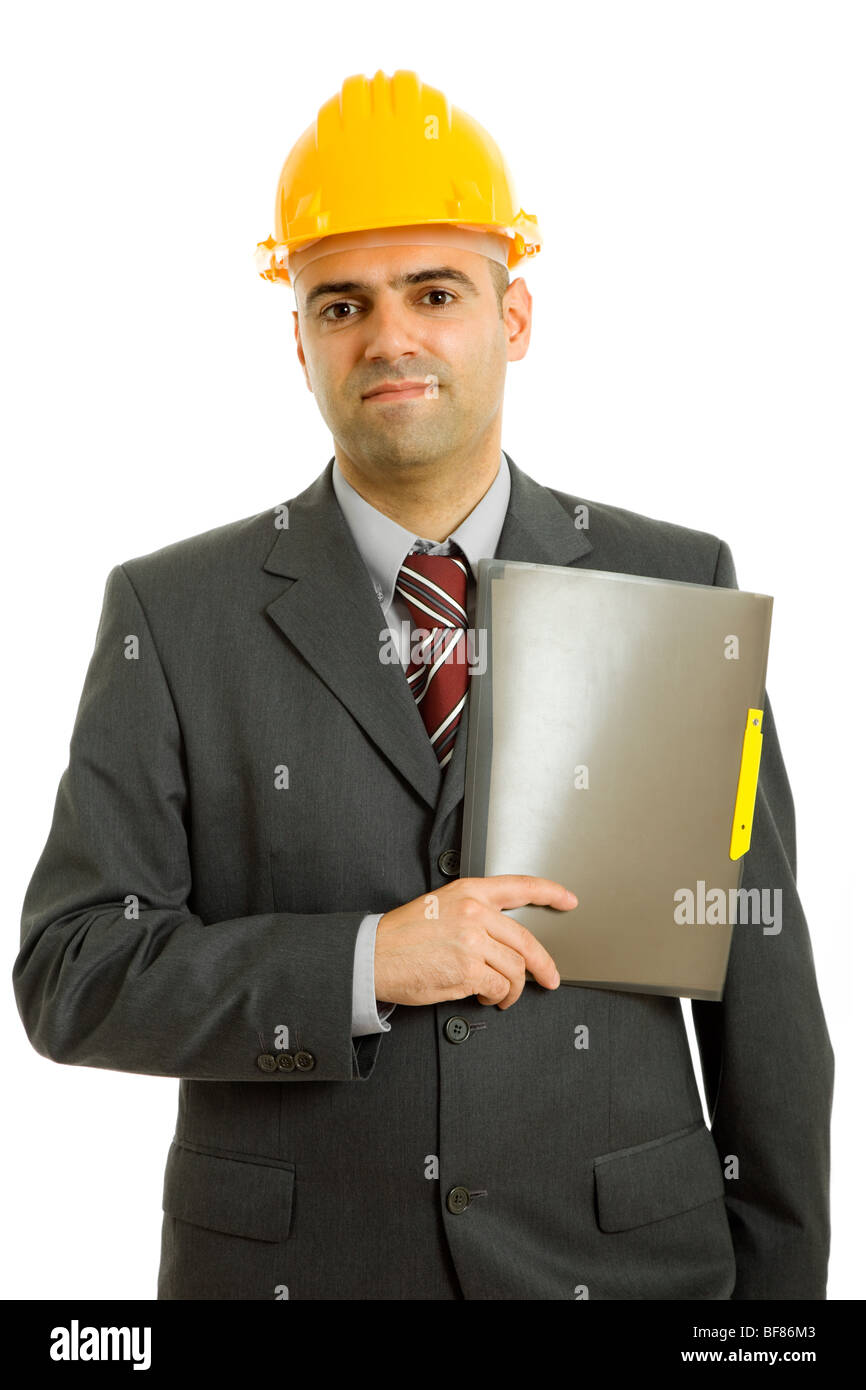An engineer with yellow hat, isolated on white Stock Photo - Alamy