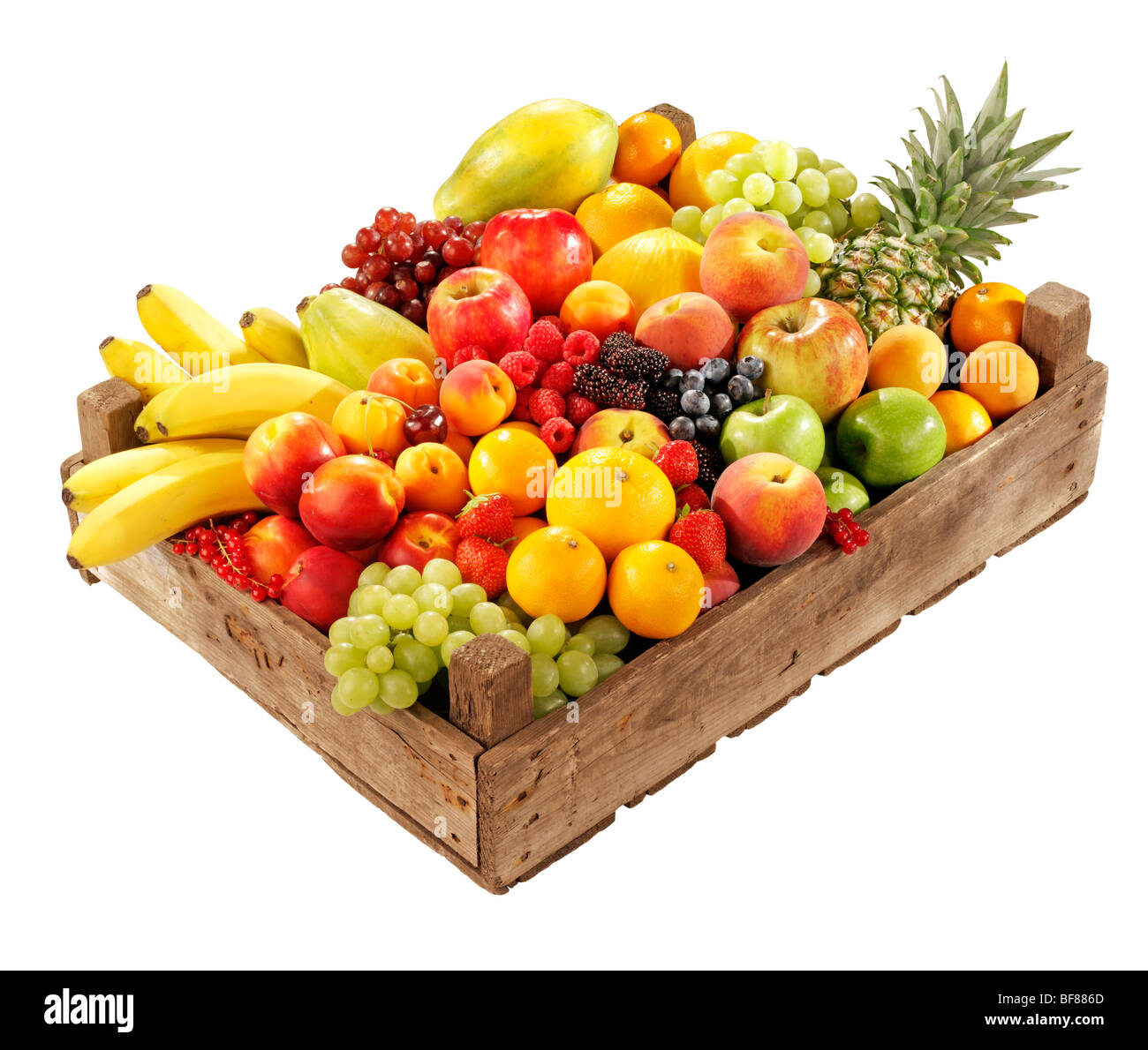 WOODEN BOX FILLED WITH ASSORTED FRESH FRUIT Stock Photo - Alamy
