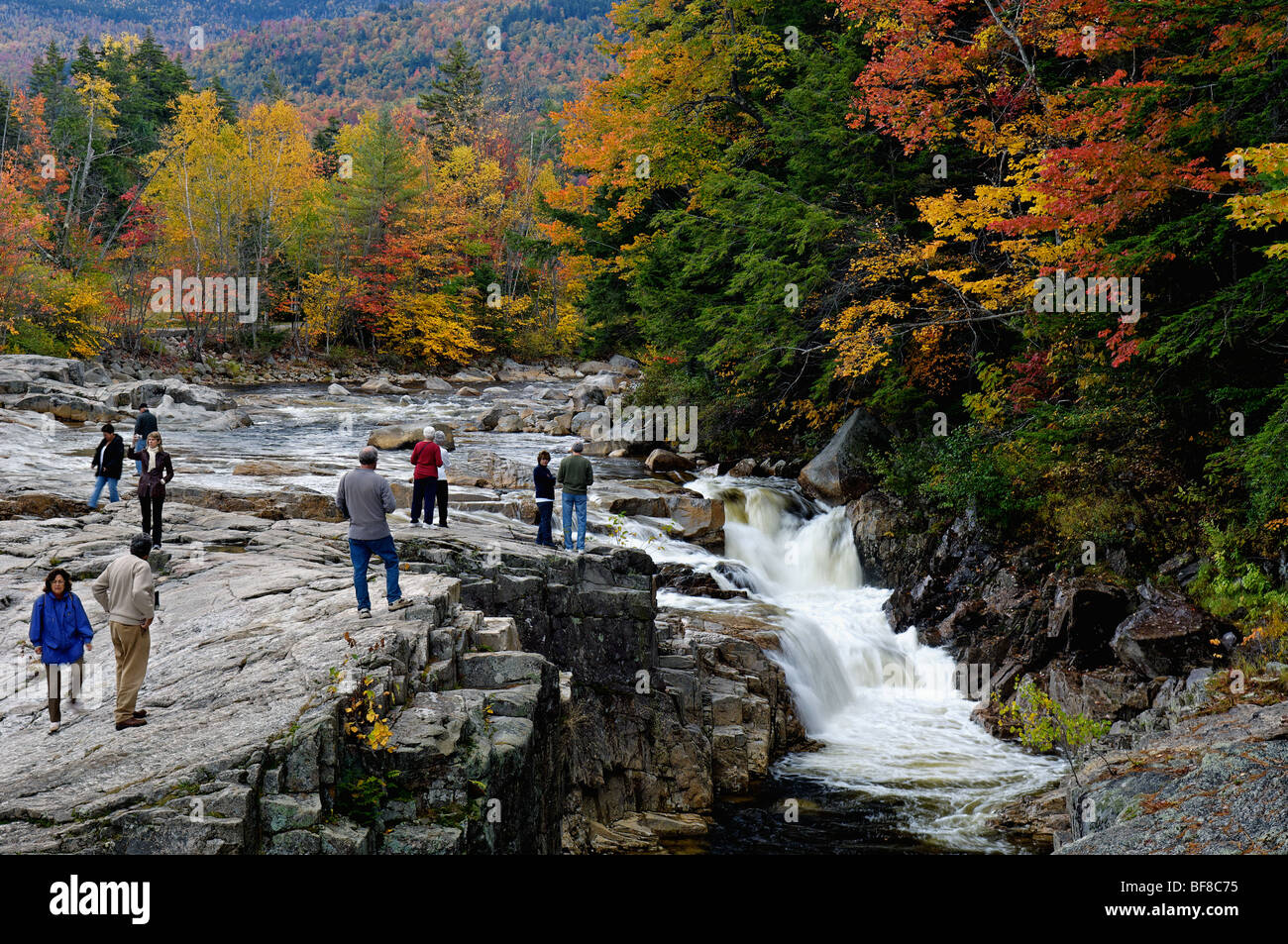 Tourists Viewing Autumn Color and the Waterfall at Rocky Gorge on the ...