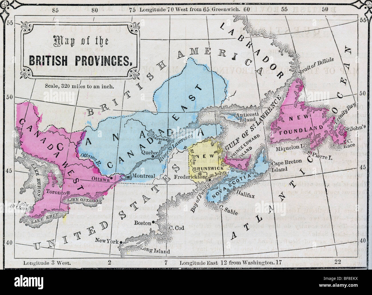 Original old map of Canada from 1865 geography textbook Stock Photo - Alamy