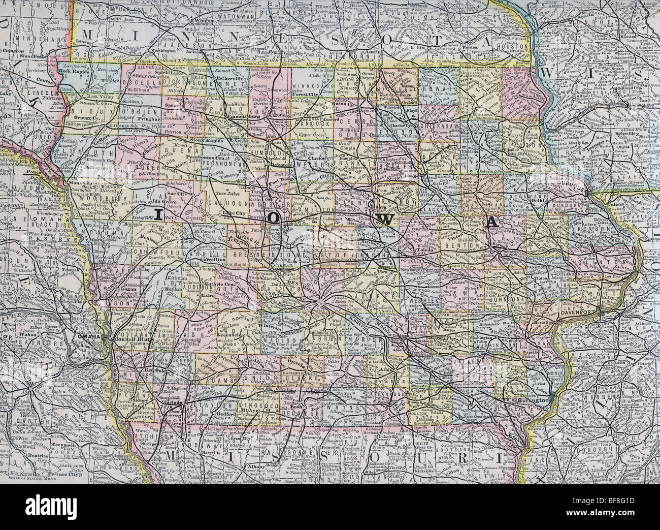 Original old map of Iowa from 1884 geography textbook Stock Photo - Alamy