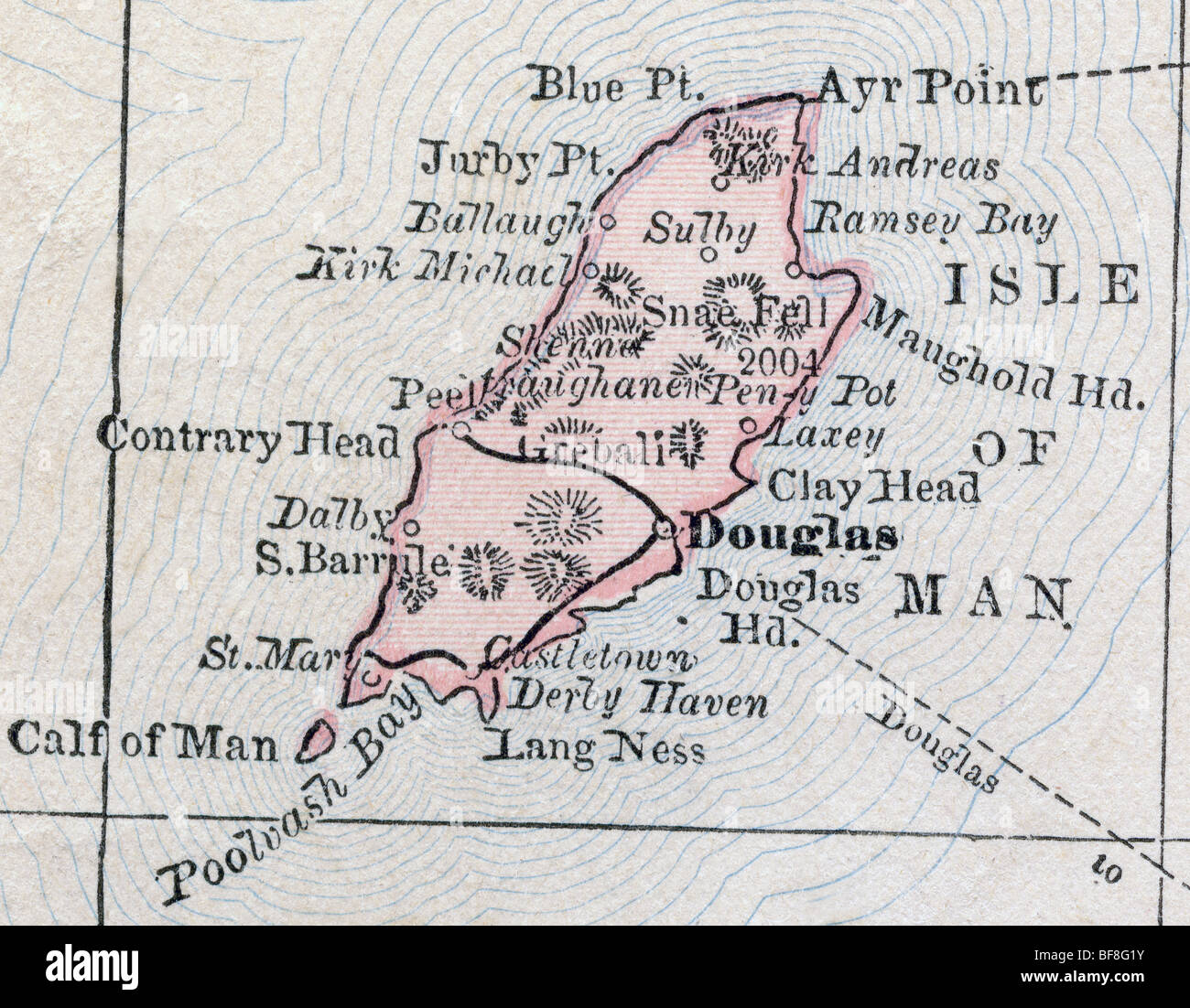 Original old map of Isle of Man from 1884 geography textbook Stock ...
