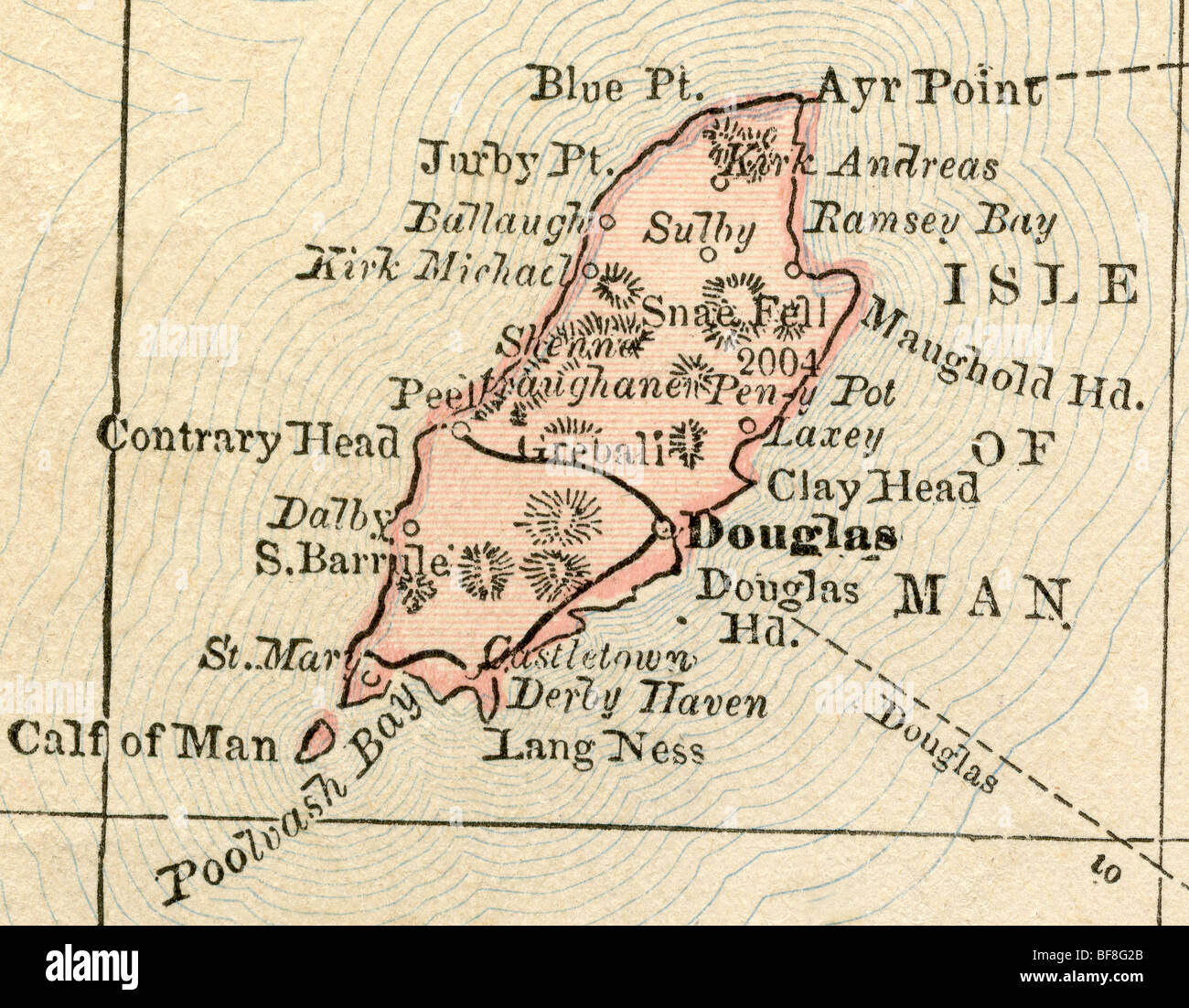 Original old map of Isle of Man from 1884 geography textbook Stock ...