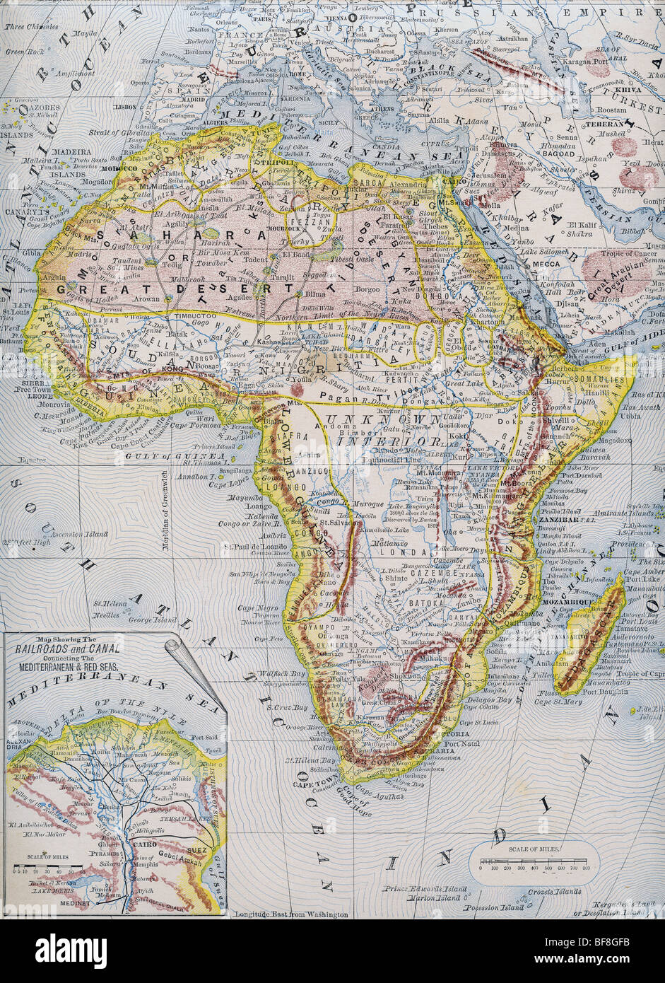 Original old map of Africa from 1884 geography textbook Stock Photo - Alamy