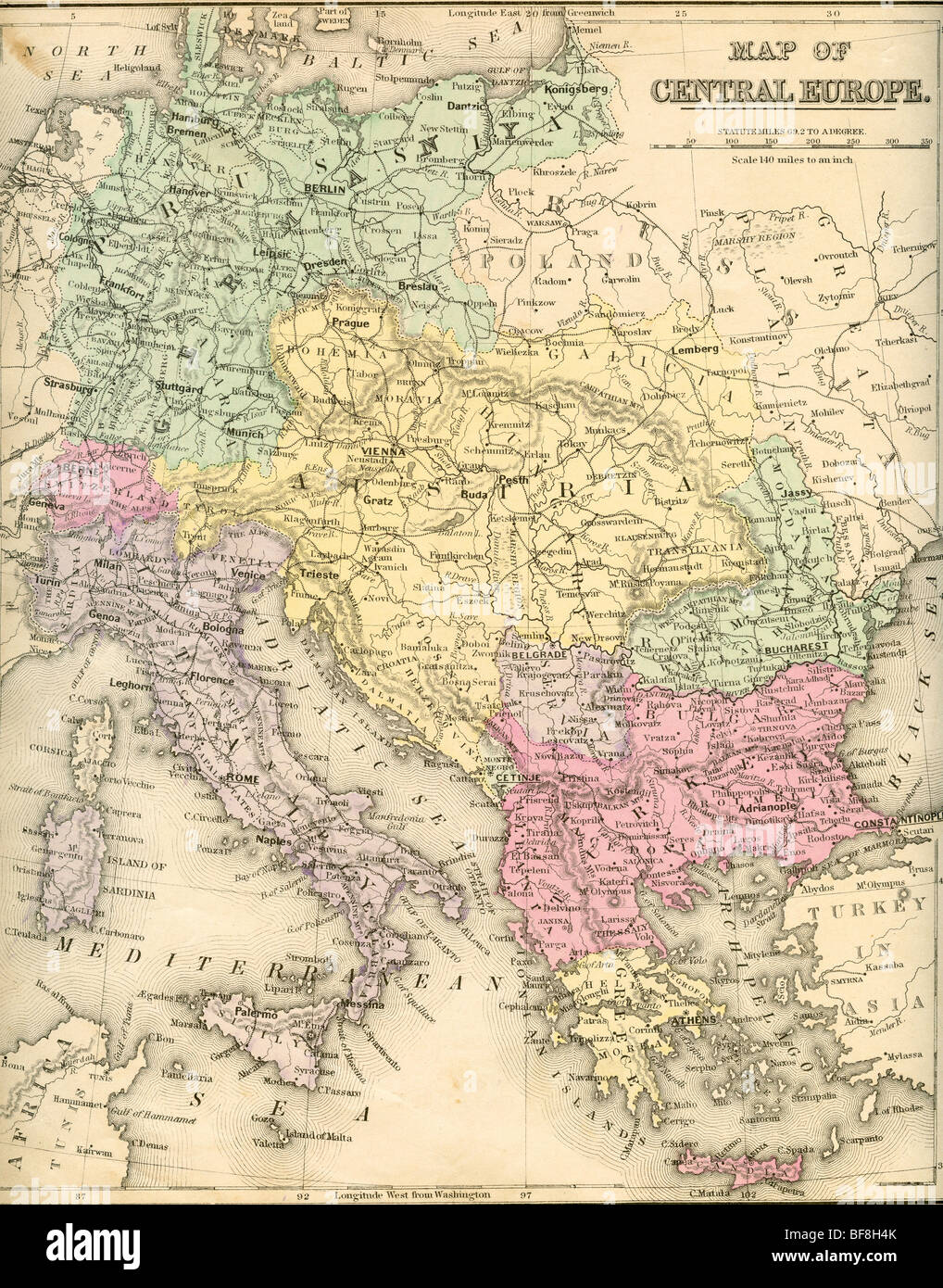 Original old map of France from 1879 geography textbook Stock Photo - Alamy