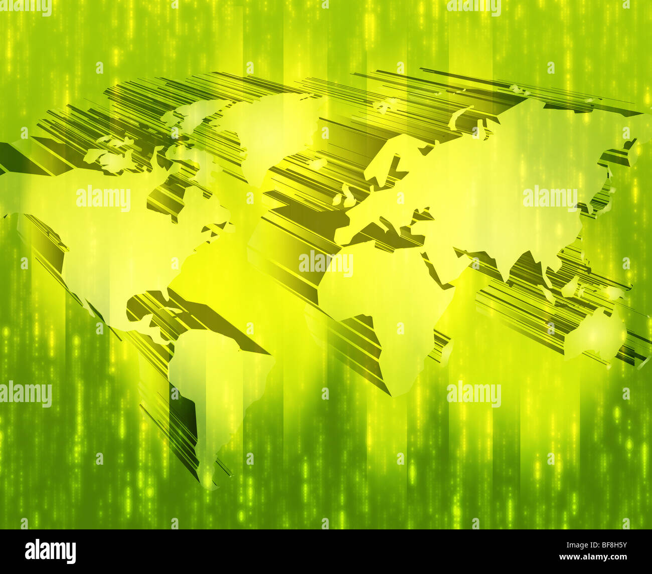 Modern world map with data transfer technology illustration Stock Photo ...