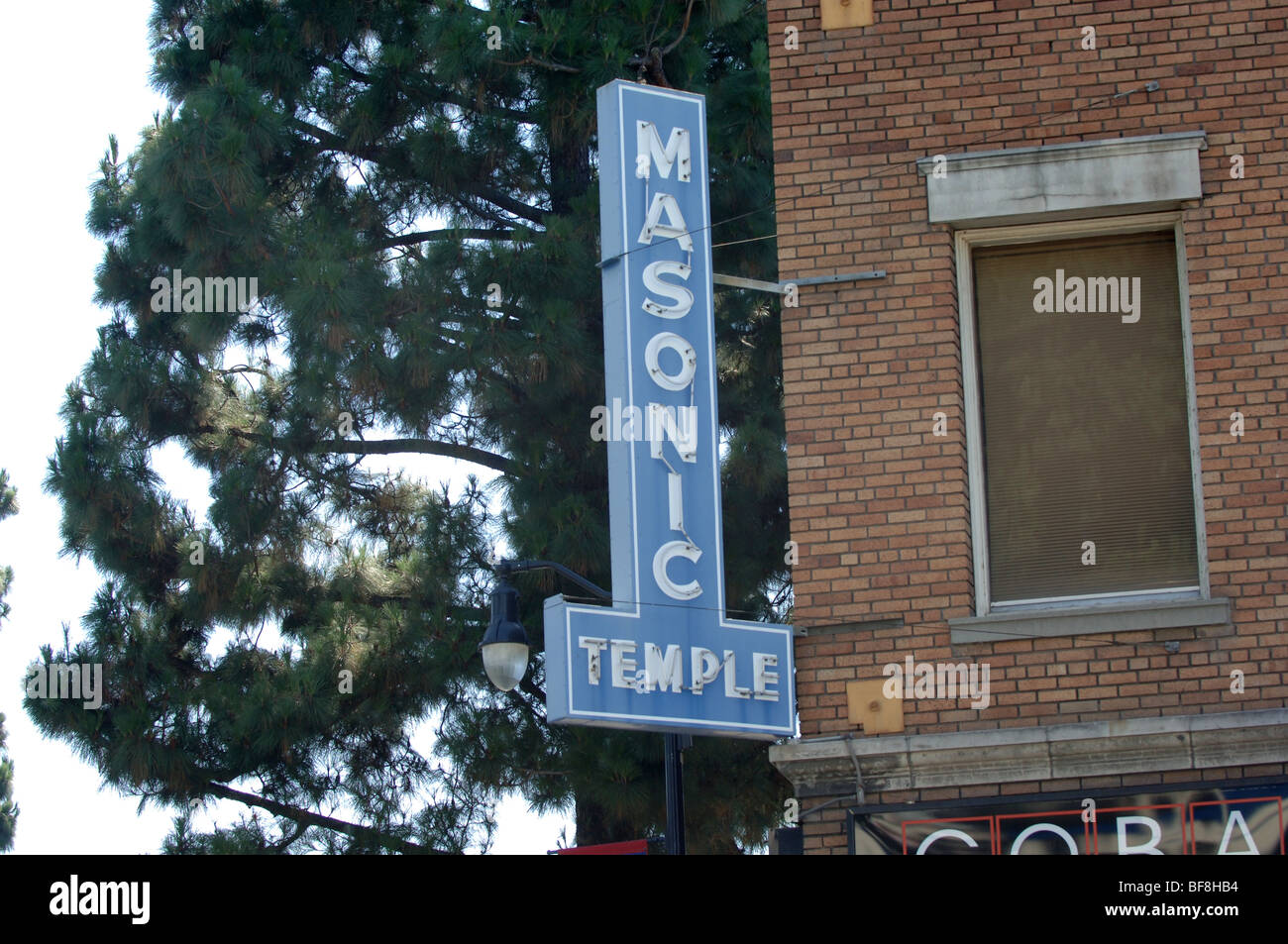 Masonic Temple Neon Sign Orange CA Stock Photo - Alamy