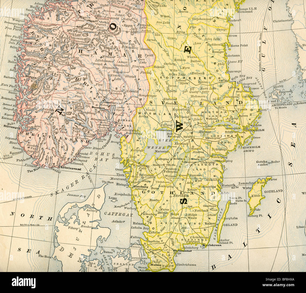 Original old map of Sweden from 1884 geography textbook Stock Photo - Alamy