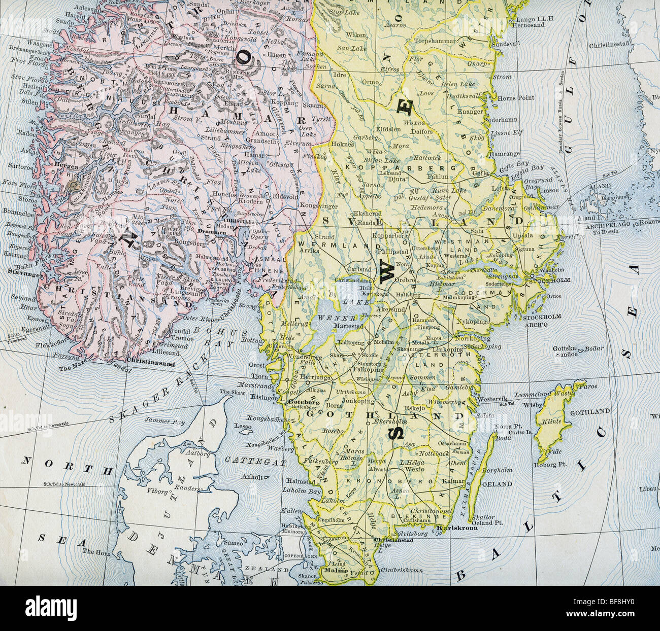 Original old map of Sweden from 1884 geography textbook Stock Photo - Alamy