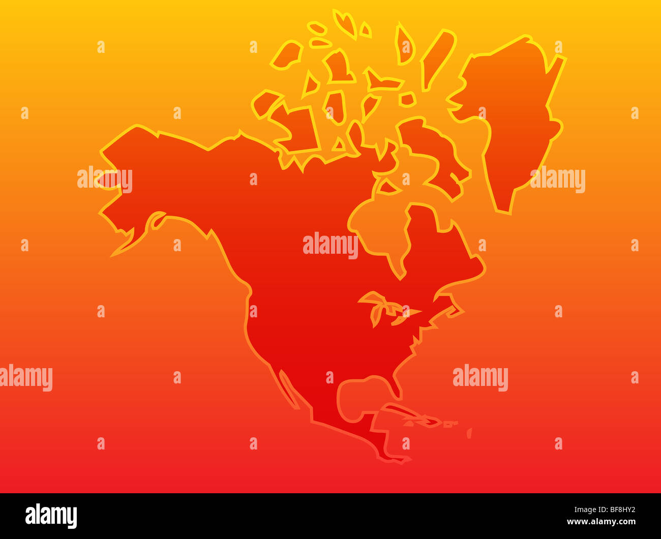 Map of the North American continent, USA Canada Mexico Stock Photo - Alamy