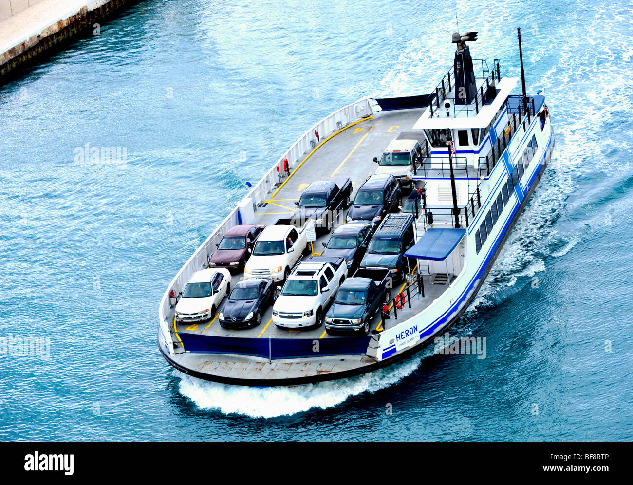 Fisher Island Car Ferry, Heron Stock Photo - Alamy