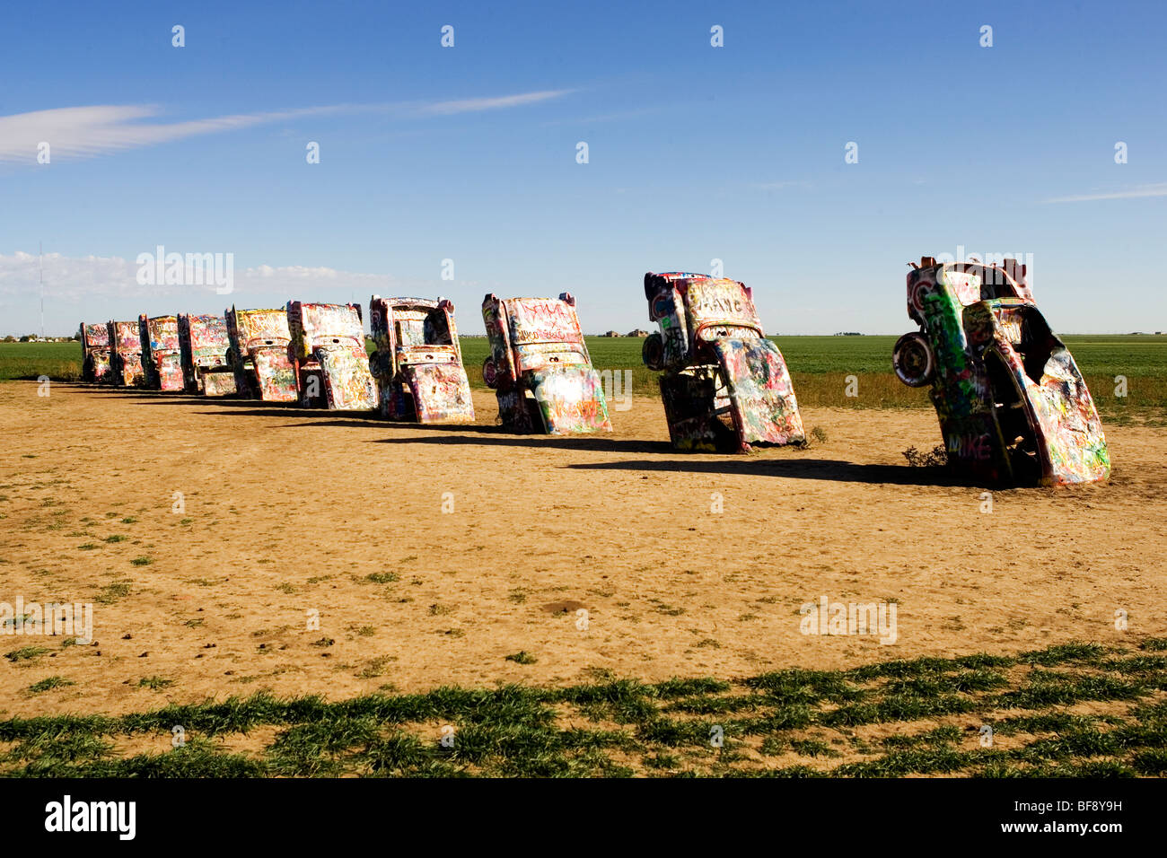 The Cadillac Ranch along I-40 or Old Route 66, Amarillo,TX Stock Photo ...