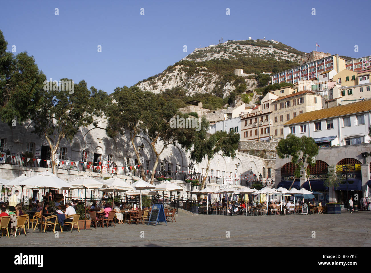 Gibraltar town is a British overseas territory, at the base of a huge ...