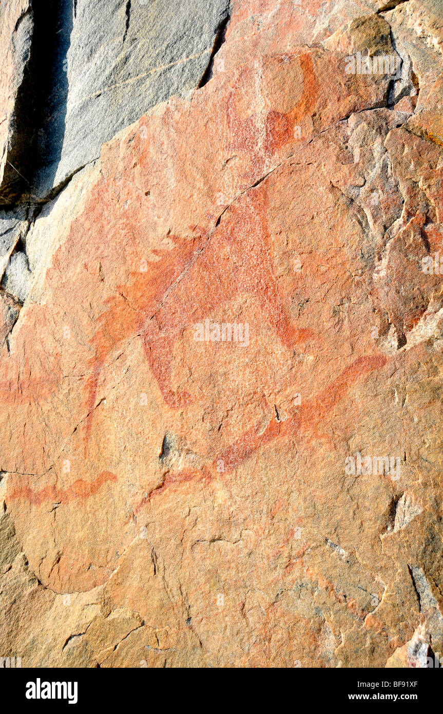 Pictographs enscribed on Agawa Rock in Lake Superior Provincial Park ...