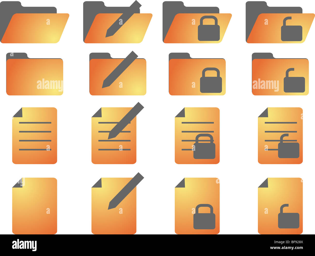 Document folder icon set, with different statuses Stock Photo - Alamy
