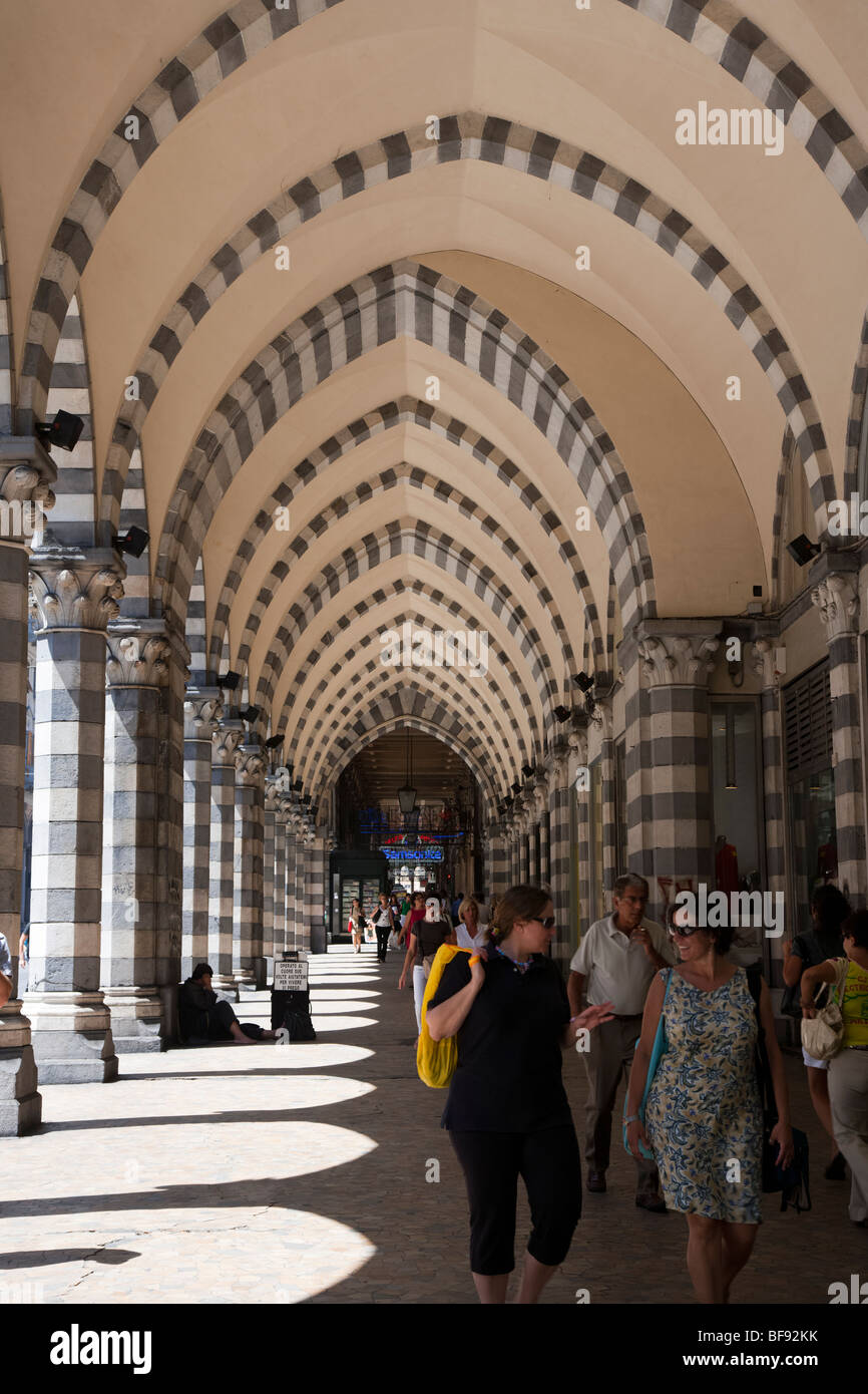Shopping colonnade with black and white marble, Genoa, Italy Stock ...