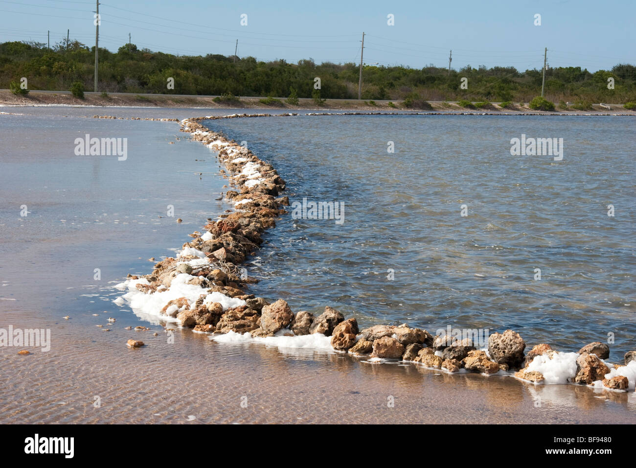 A stone boundary in West End Salt Pond (behind Shoal Bay West ...